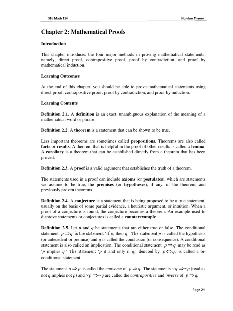 CHAPTER 2 Mathematical Proofs | PDF | Theorem | Mathematical Proof