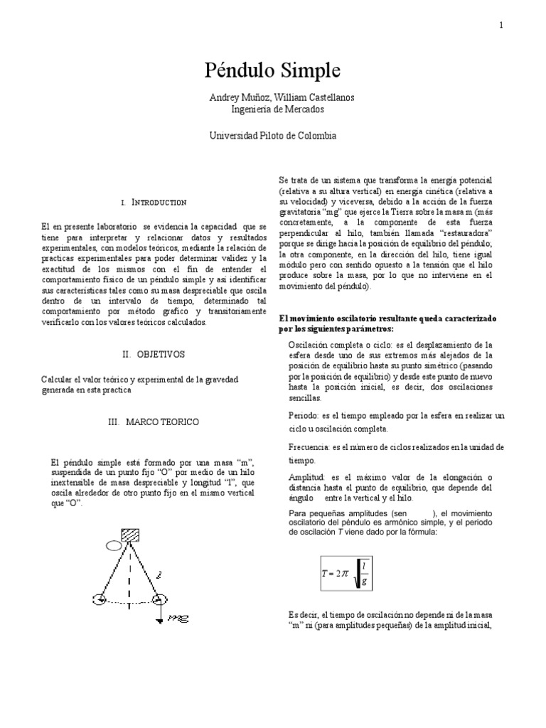 Informe Pendulo Simple | PDF | Péndulo | Oscilación