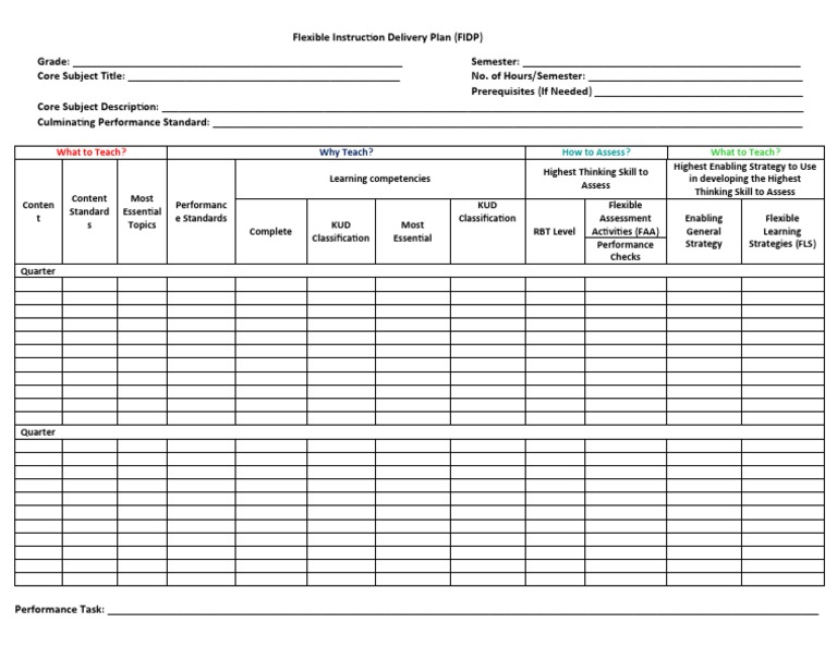 Flexible Instruction Delivery Plan Template | PDF | Educational ...