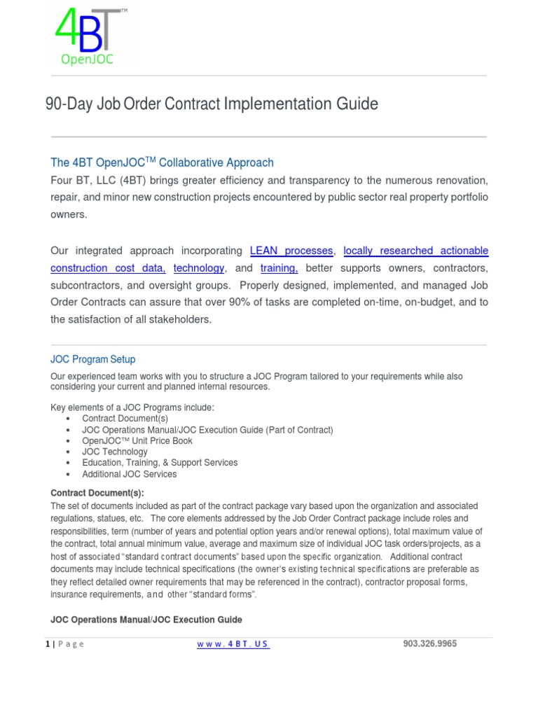 90-Day Job Order Contract Implementation Guide: The 4Bt Openjoc ...