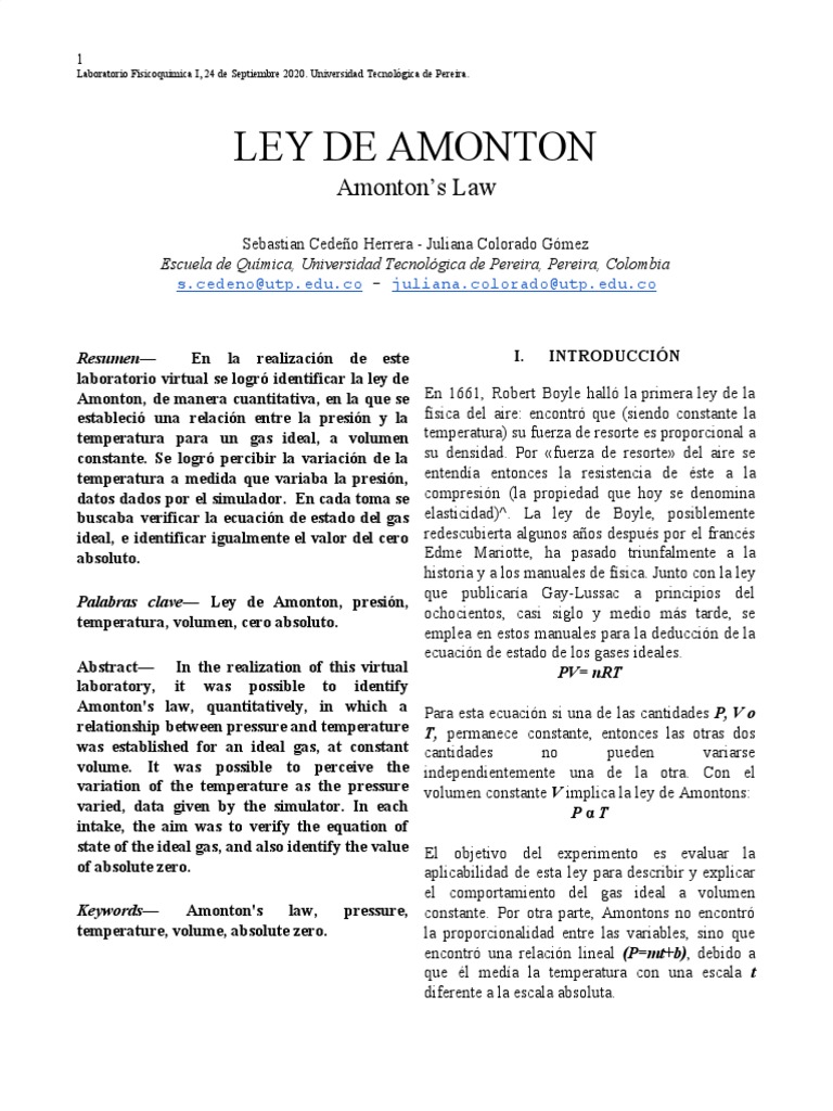 Ley de Amonton en Gases Ideales | PDF | Gases | Temperatura