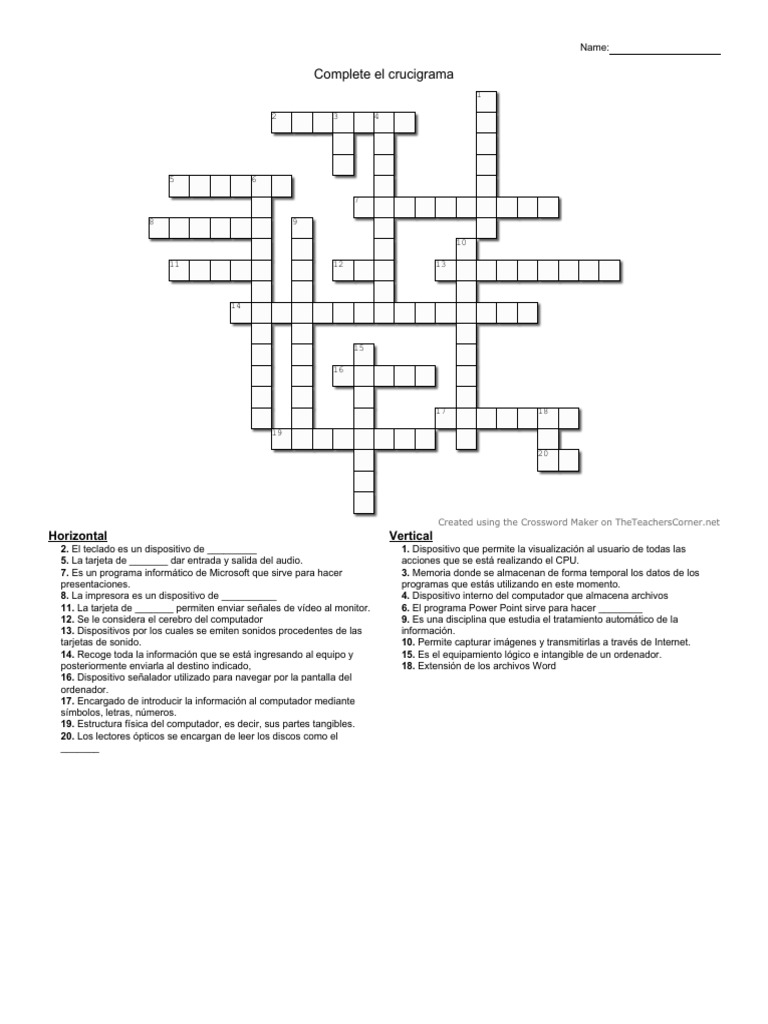 Crossword Tecnologia | PDF | Hardware de la computadora | Tecnología de ...