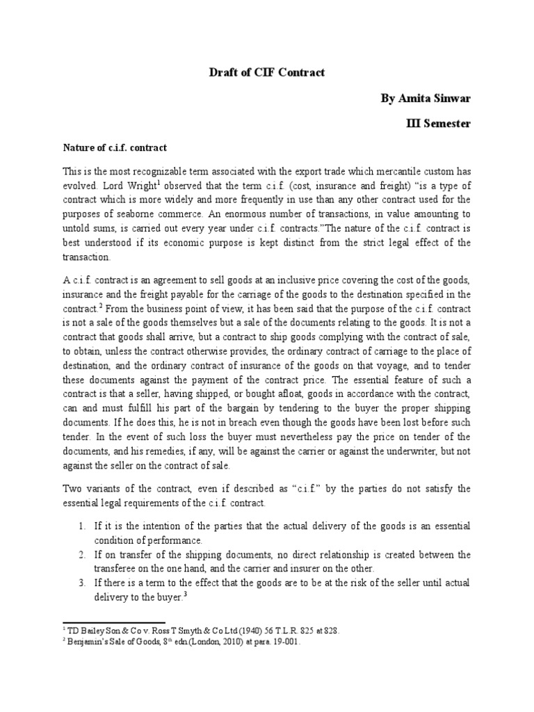 Draft of CIF Contract | PDF | Bill Of Lading | Invoice