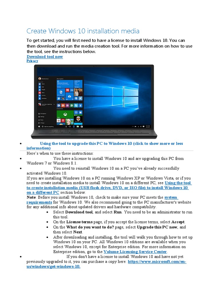Create Windows 10 Installation Media | PDF | Windows 10 | Booting