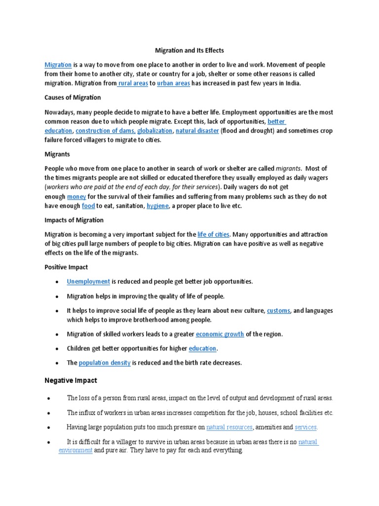 Migration Rural Areas Urban Areas: Migration and Its Effects | PDF ...