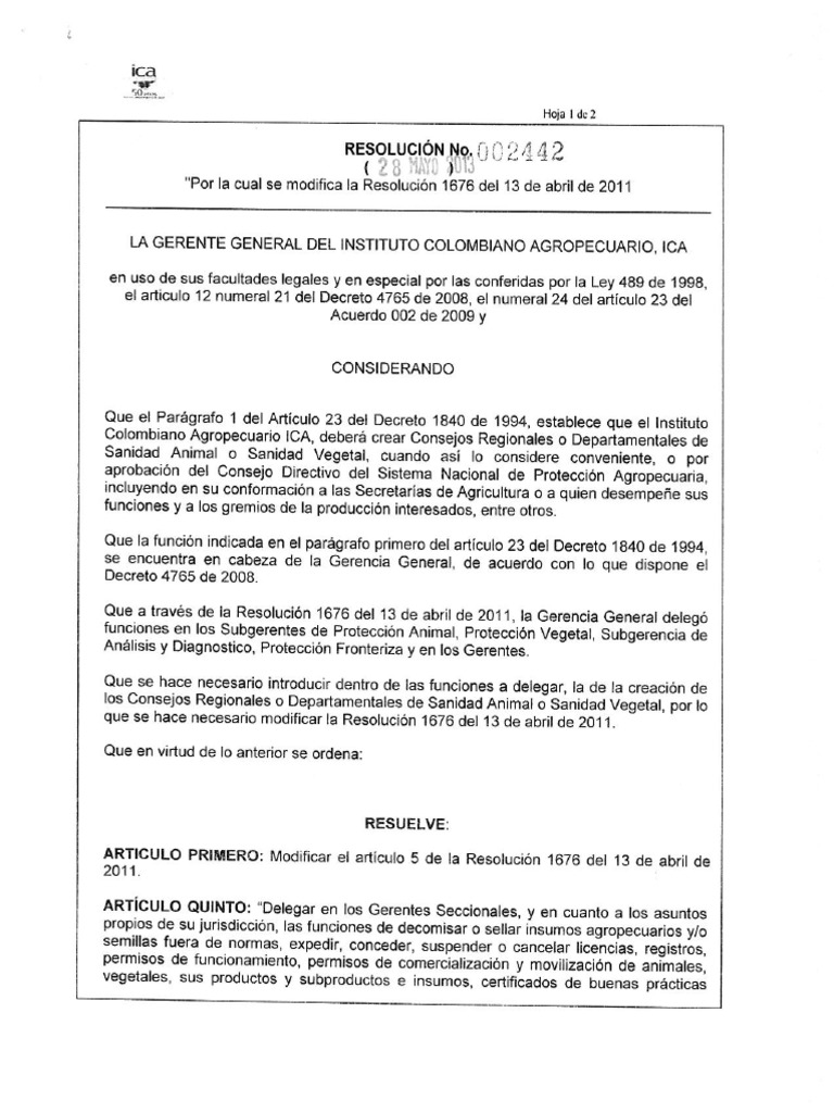 Resolucion ICA 2442 de 2013 PDF | PDF