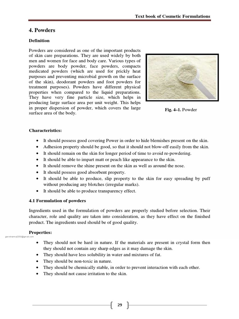 Powders: Text Book of Cosmetic Formulations | PDF | Cosmetics | Magnesium