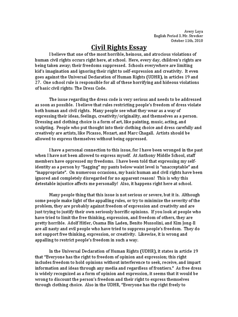 Civil Rights Essay October 2010 | PDF | Freedom Of Speech | Applied Ethics