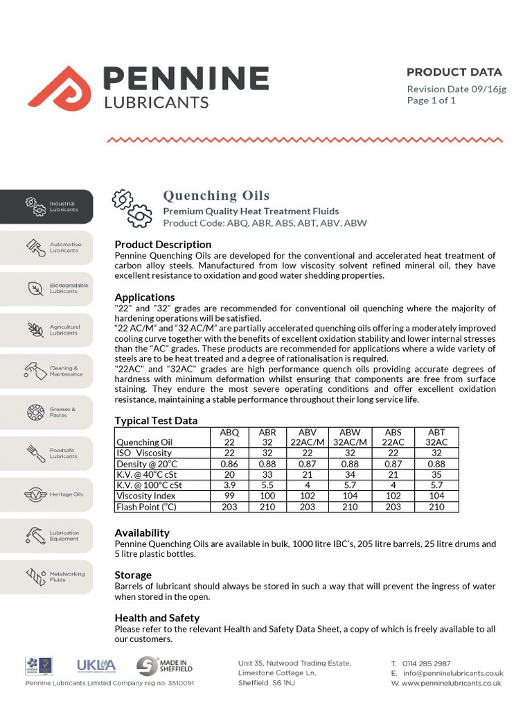 Quenching Oils: Product Description | PDF | Heat Treating | Viscosity