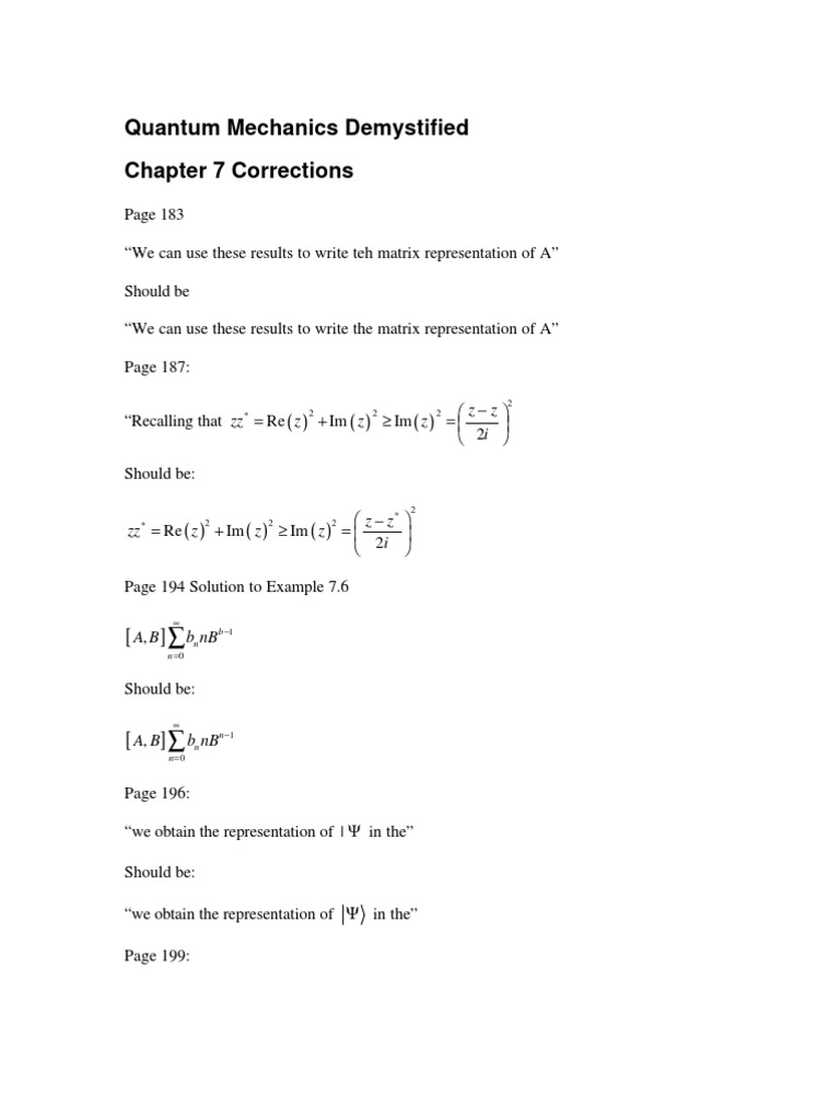 Quantum Mechanics Demystified Chapter 7 Corrections: Z Z ZZ Z Z Z I | PDF | Eigenvalues And ...