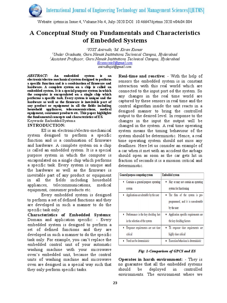 A Conceptual Study On Fundamentals and Characteristics of Embedded Systems | PDF | Embedded ...
