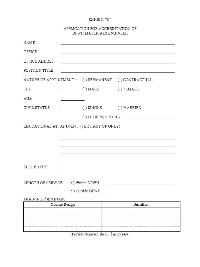 DPWH Materials Engineer Accreditation Form | PDF | Business