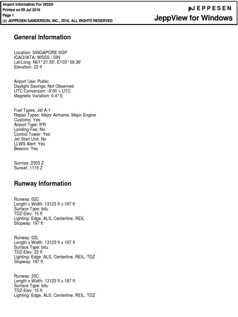 WSSS Airport Information and Runways | PDF | Air Traffic Control | Runway