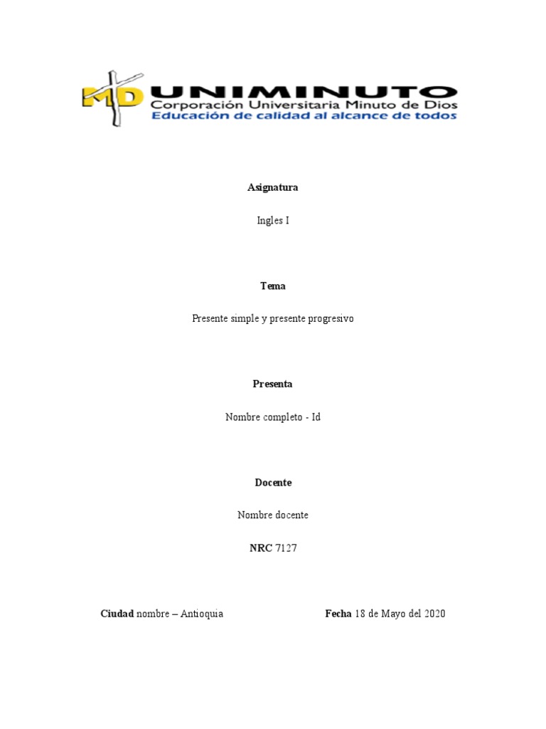 Presente Simple y Presente Progresivo Uniminuto | PDF