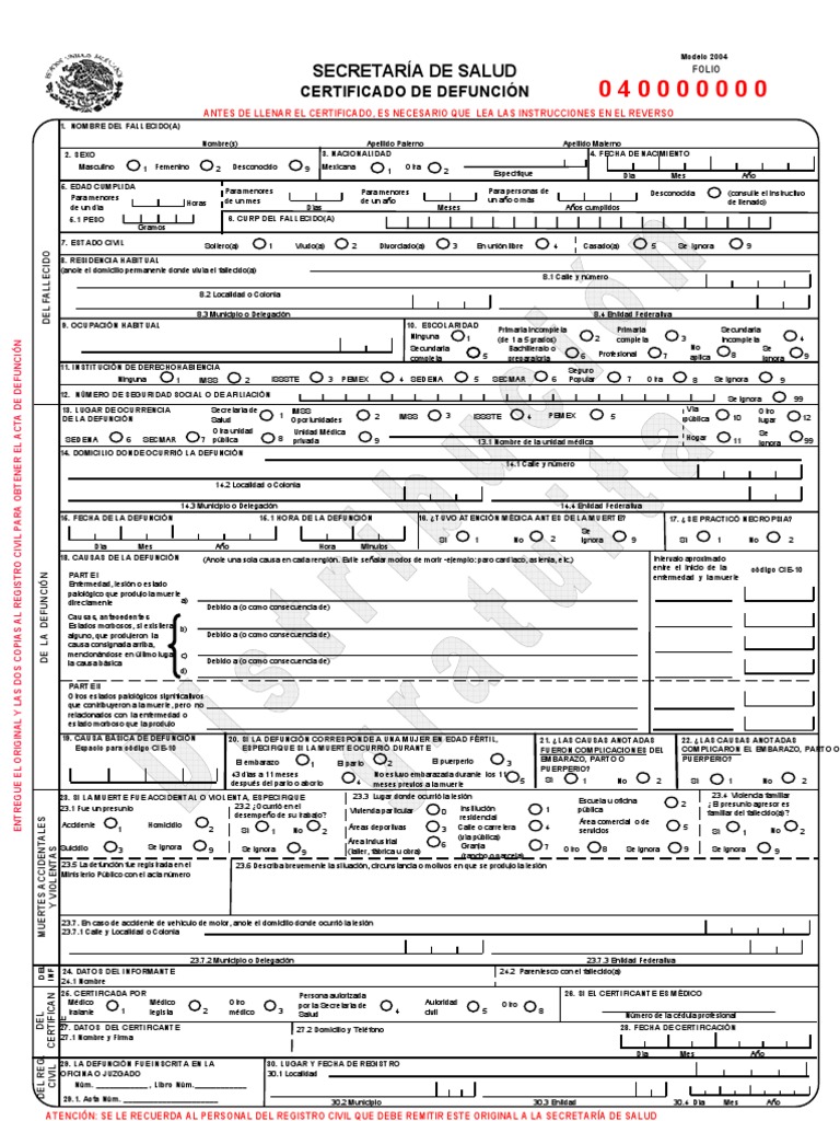 Certificado De Defunción