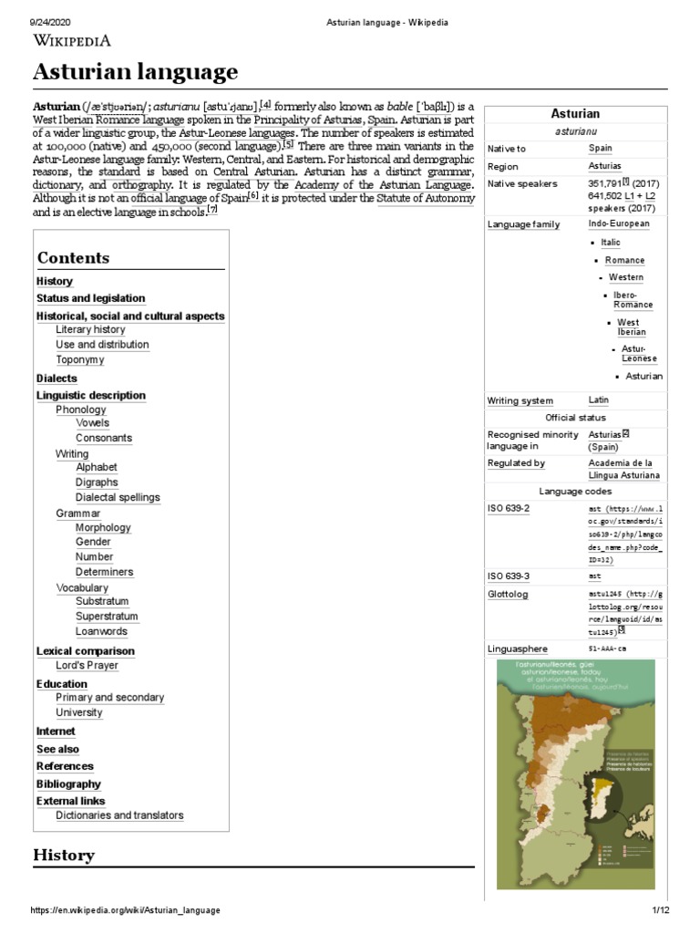 Asturian Language: Asturian (/æ Stjʊəriən/ Asturianu (Astu ɾjanʊ) | PDF ...