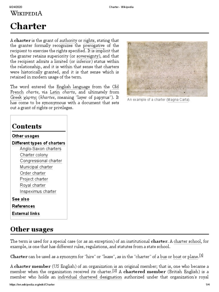 Charter: Other Usages Different Types of Charters | PDF | Charter ...