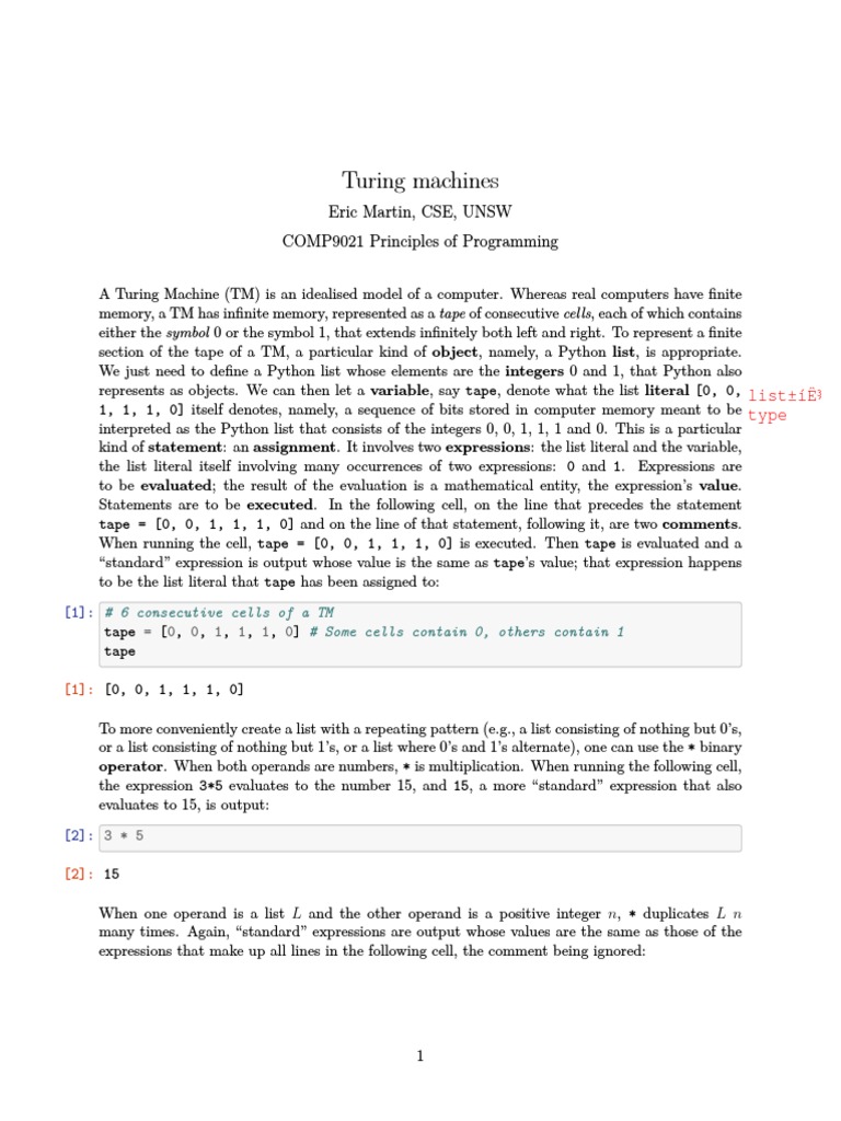 Turing Machines: Eric Martin, CSE, UNSW COMP9021 Principles of Programming | PDF | Subroutine ...