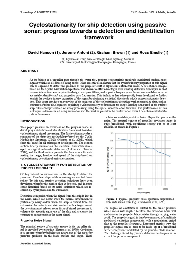 Cyclostationarity For Ship Detection Using Passive Pdf Pdf Spectral Density Sonar