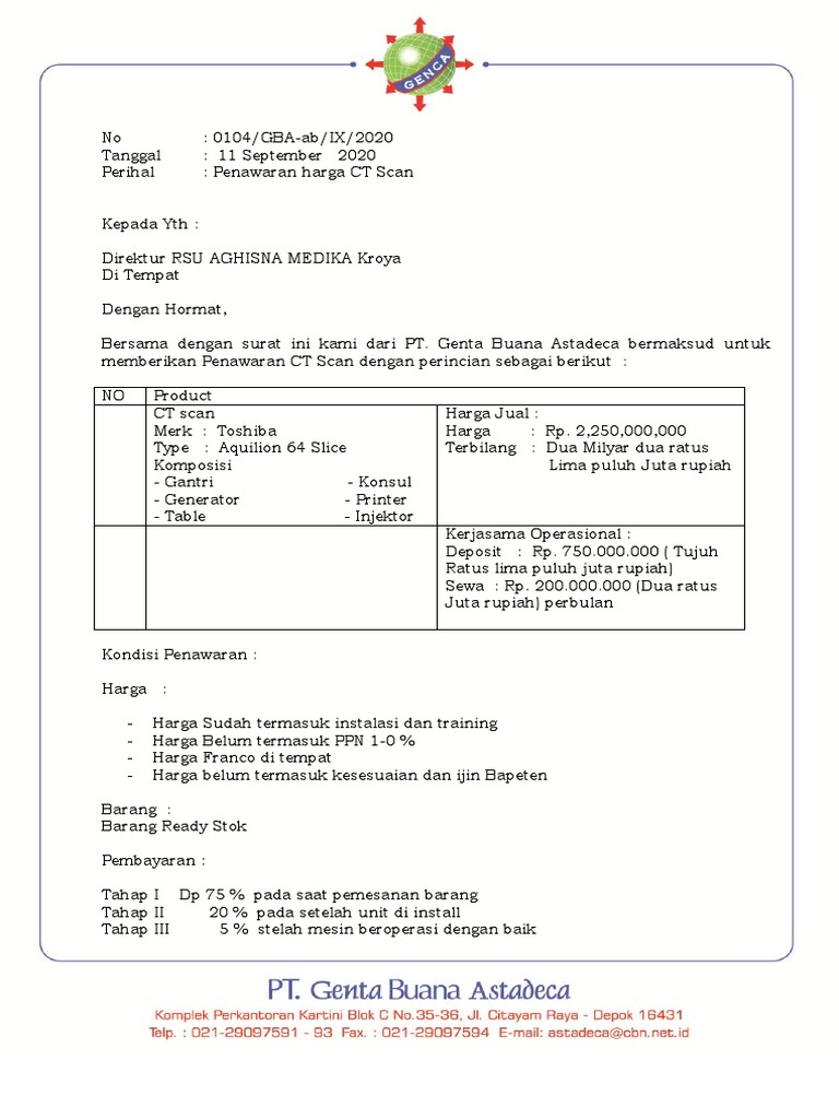 Penawaran Harga CT Scan RSU Aghisna | PDF | Hukum