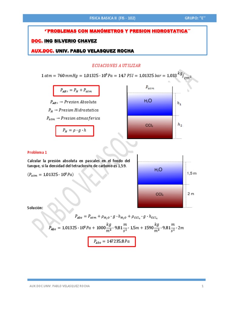 Clase 1 FIS 102 Problemas Con Manometros y Presion Hidrostatica | Descargar gratis PDF | Presión ...