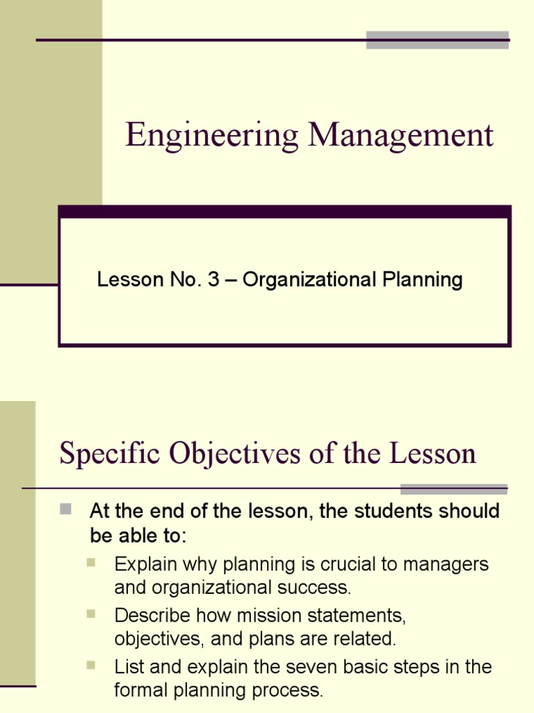 Lesson No. 3 - Organizational Planning | PDF | Overtime | Goal