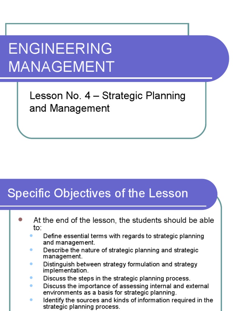Lesson No. 4 - Strategic Planning and Management | PDF | Strategic ...