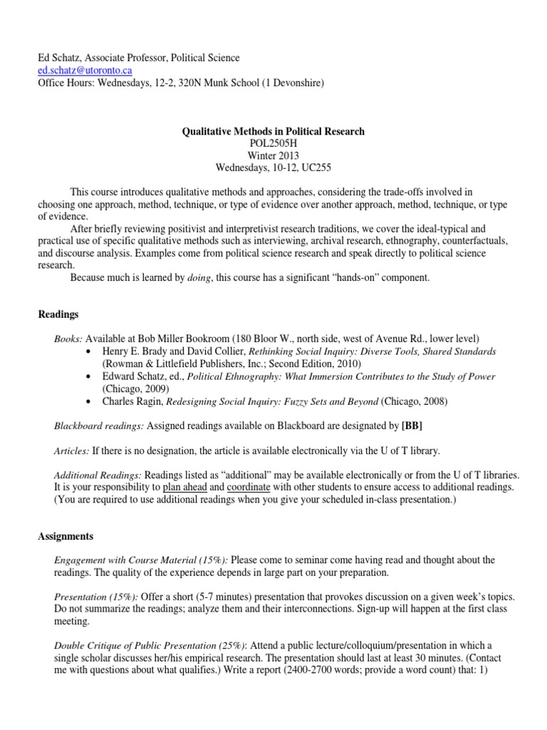 Qualitative Methods in Political Research: Ed - Schatz@utoronto - Ca ...