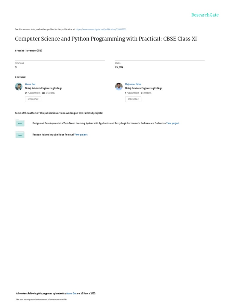 Computer Science and Python Programming With Practical: CBSE Class XI | PDF | Sql | Databases