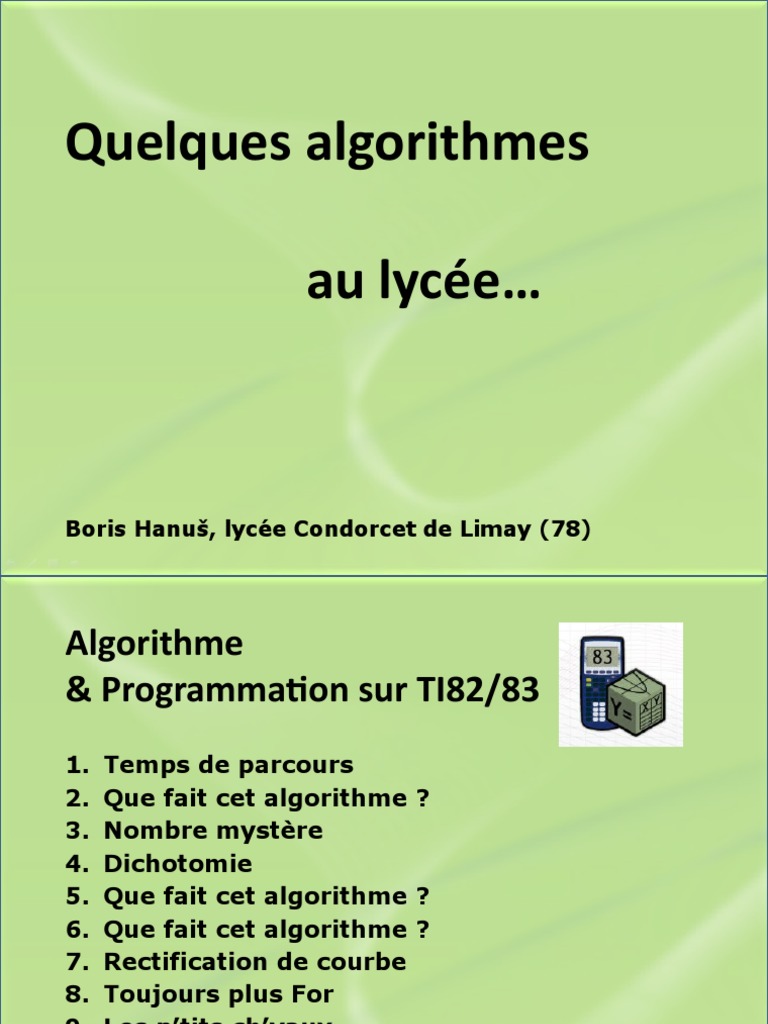 Presentation Algorithmes Au Lycee | PDF | Entier relatif | Fonction ...