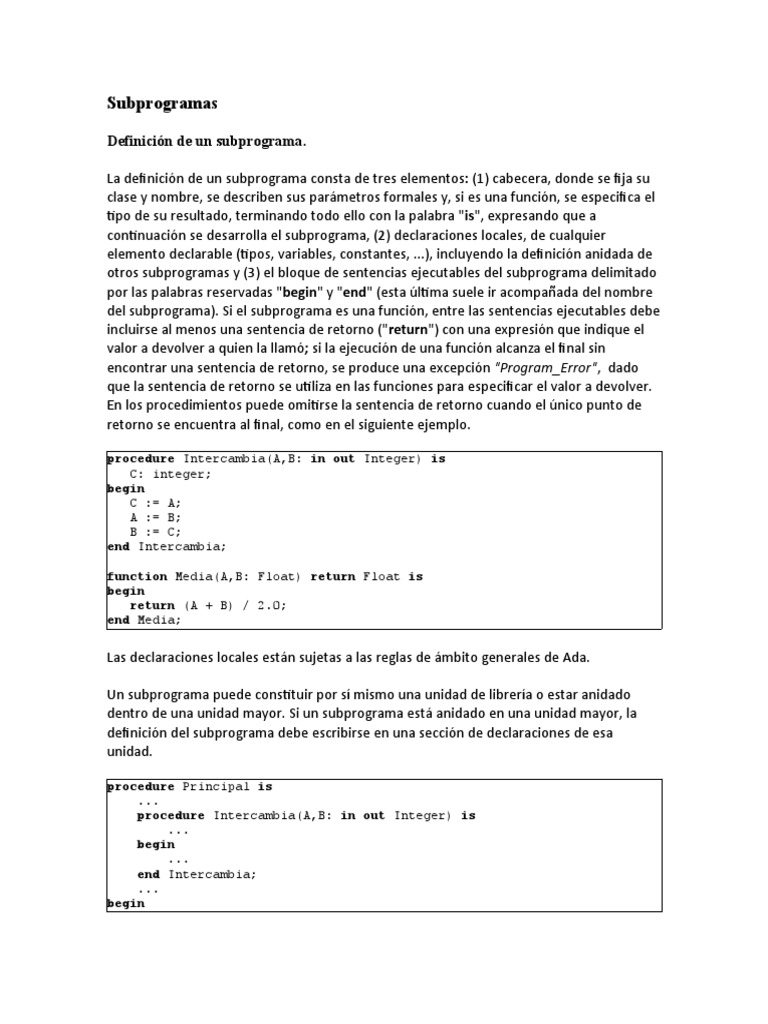 Subprogramas | PDF | Recursividad | Función (Matemáticas)