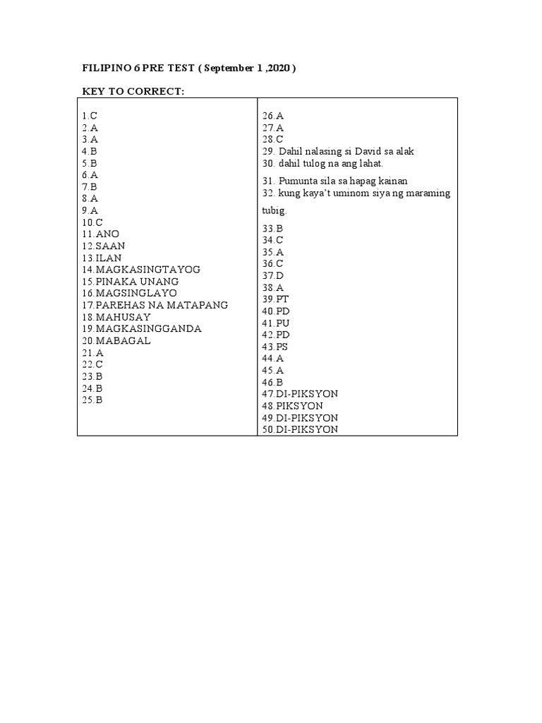 Key To Correction 9 1 20 | PDF