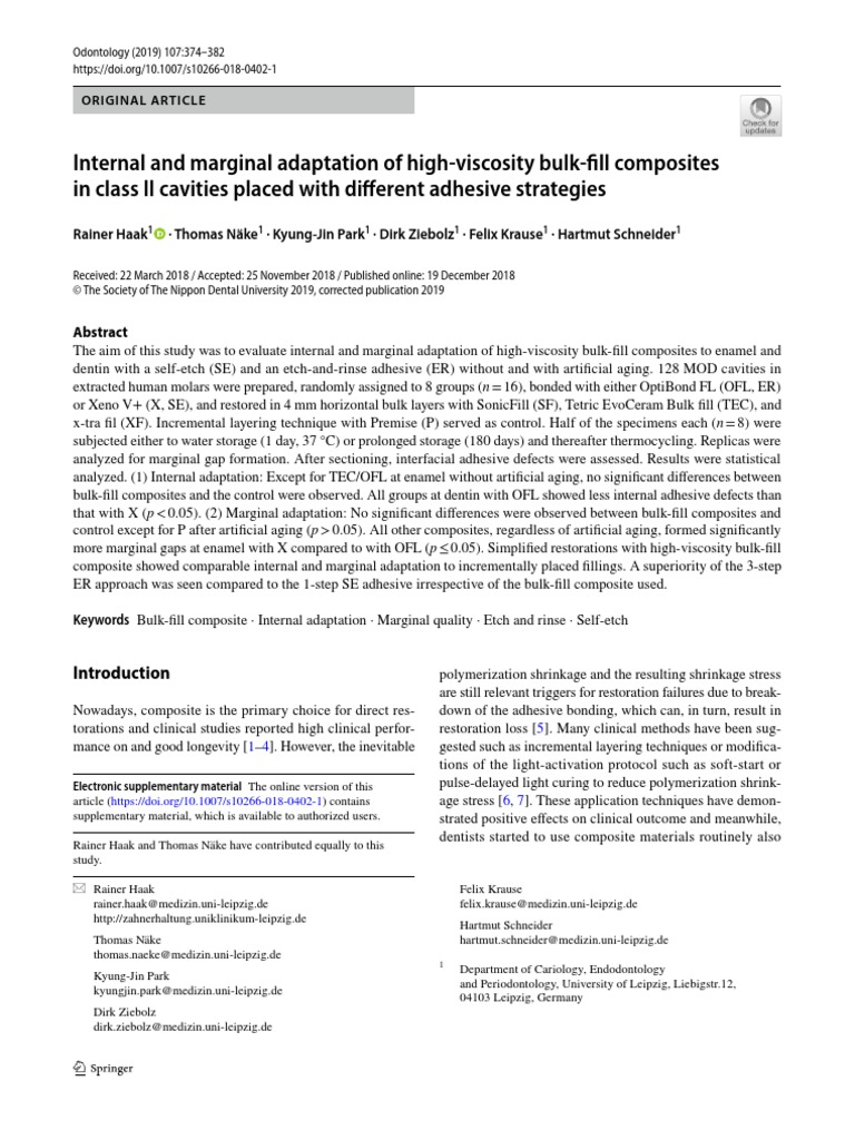 Internal and Marginal Adaptation of High-Viscosity Bulk-Fill Composites ...