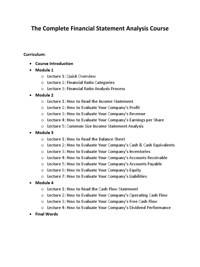 The Complete Financial Statement Analysis Course | PDF | Career ...