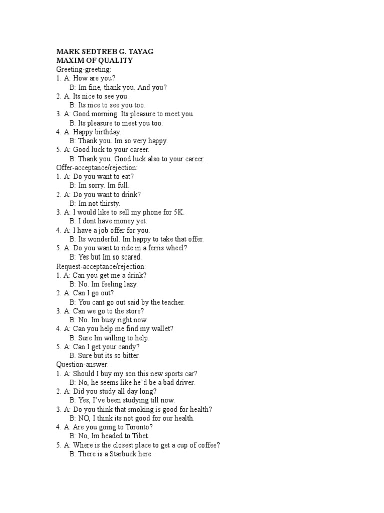 Mark Sedtreb G. Tayag Maxim of Quality | PDF