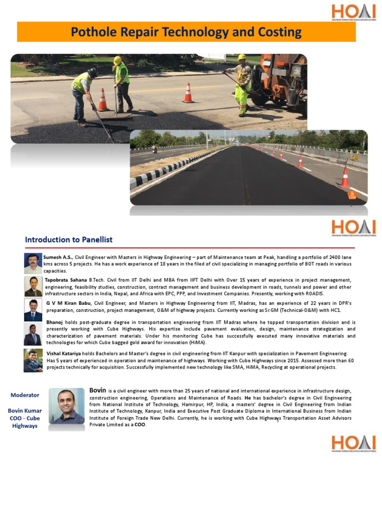 Webinar - Potholes Repair Technology and Costing | PDF | Road | Road ...