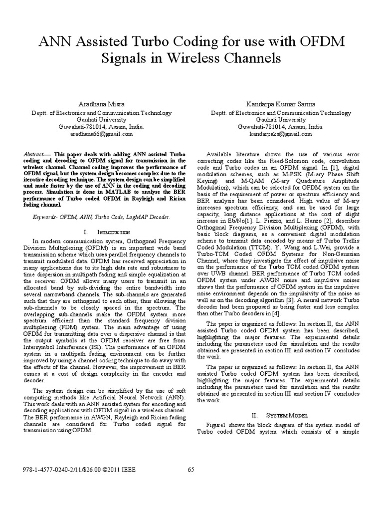 ANN Assisted Turbo Coding For Use With OFDM Signals in Wireless Channels | Download Free PDF ...