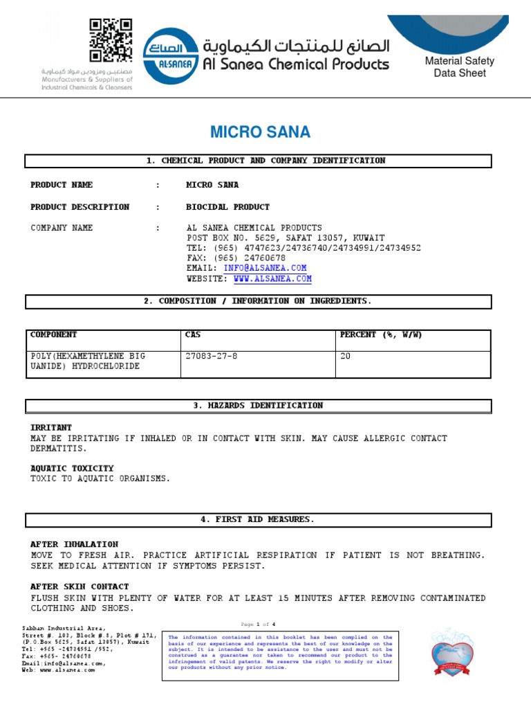 Micro Sana - MSDS | PDF | Dangerous Goods | Personal Protective Equipment