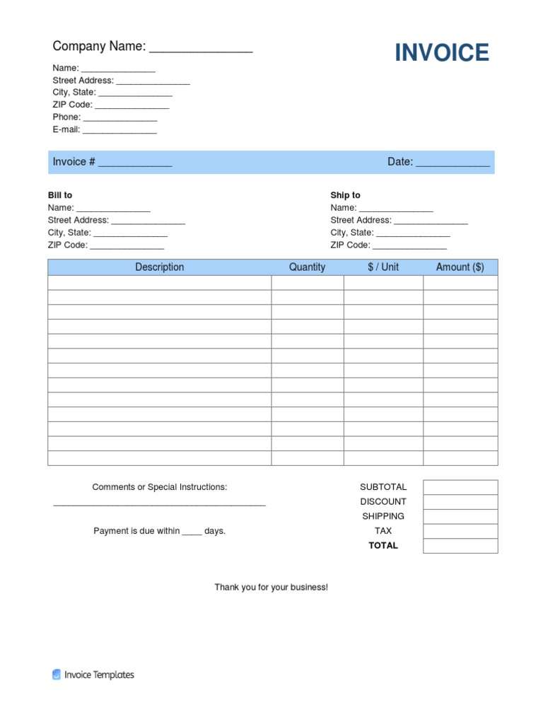 Simple Invoice Template for Shipping | PDF