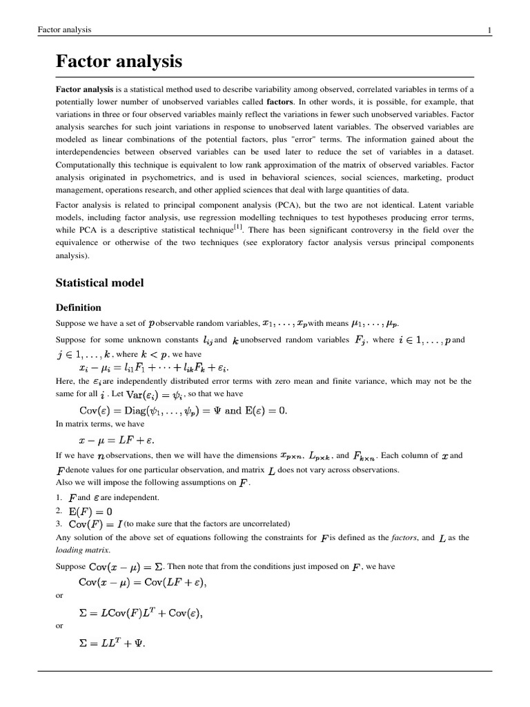 Factor Analysis: Statistical Model | PDF | Factor Analysis | Principal Component Analysis