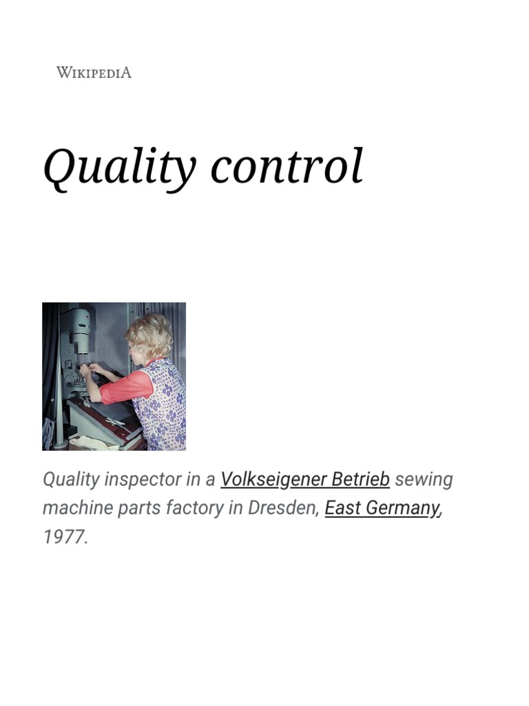 Quality Control - Wikipedia PDF | PDF | Quality Assurance | Economic ...