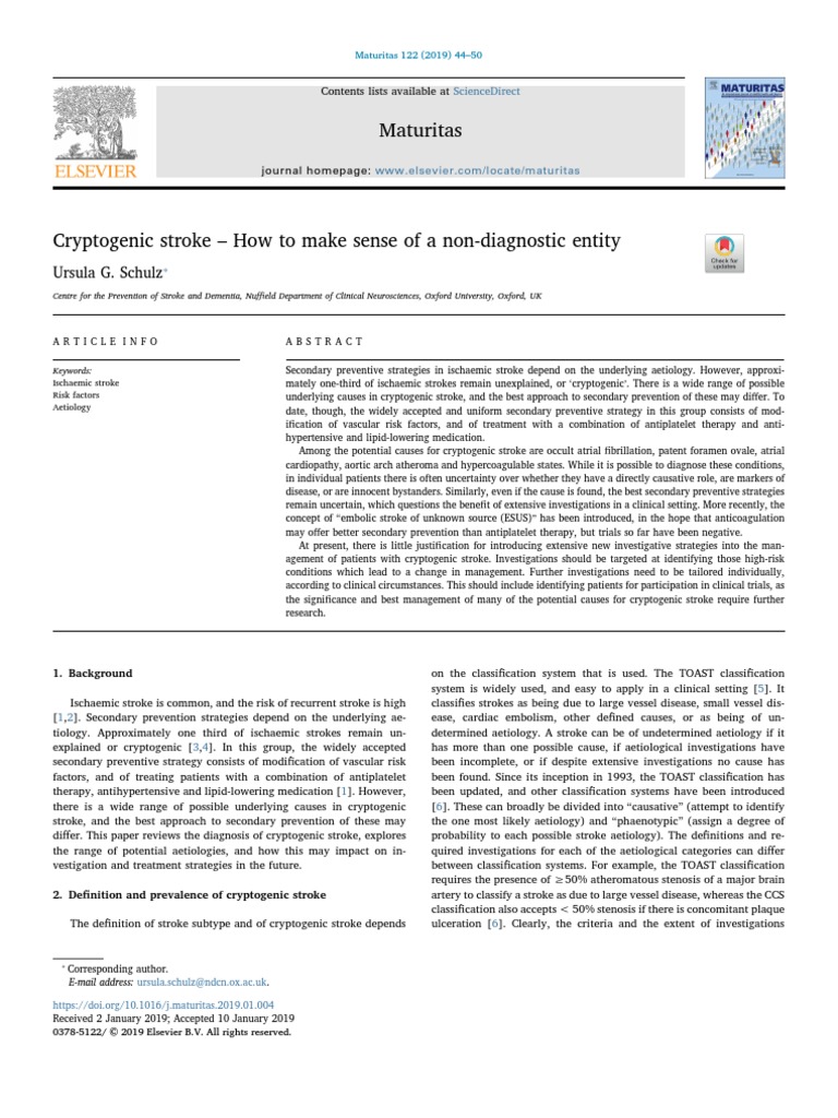 CRYPTOGENIC STROKE How To Make Sense of A Non Diagnostic Entity 2019 ...