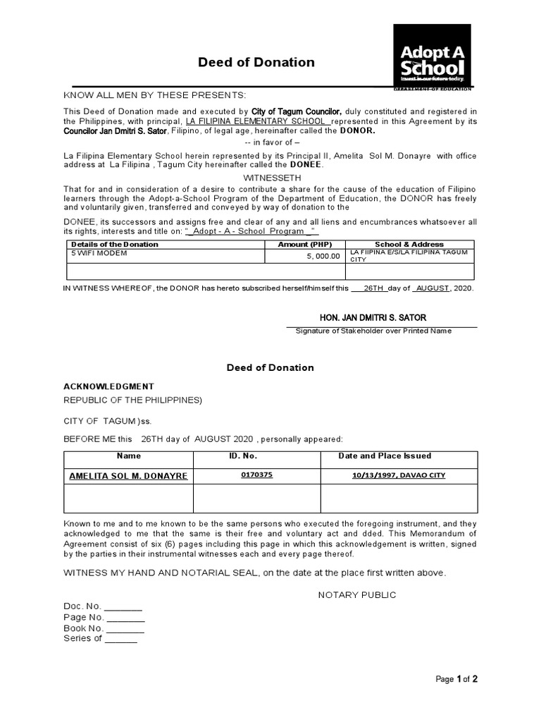 Deed of Donations and Acceptance 1 | PDF | Property Law | Property