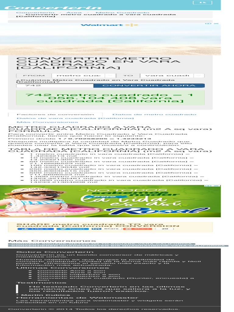 Metro Cuadrado A Vara Cuadrada (California) (m2 A SQ Vara) - Convertir ...