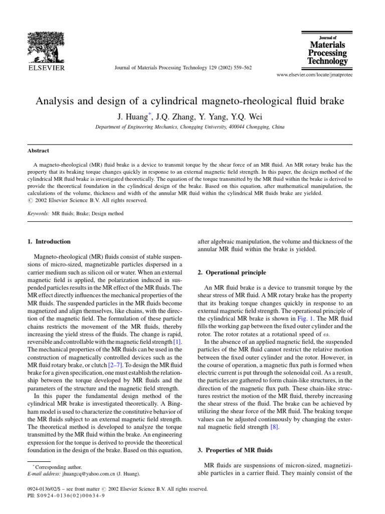Cylindrical MR Fluid Brake Design | PDF | Magnetic Field | Strength Of ...