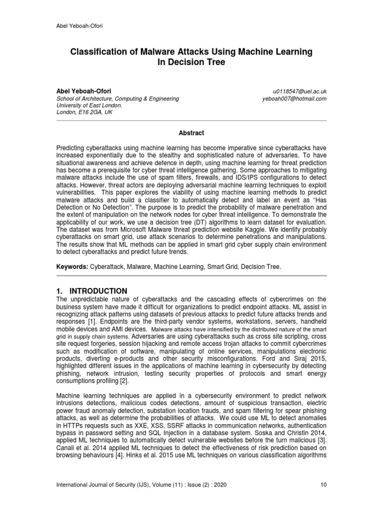 Classification Of Malware Attacks Using Machine Learning In Decision Tree Download Free Pdf