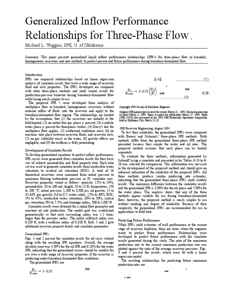 Relationships For Three-Phase Flow: Generalized Inflow Performance ...