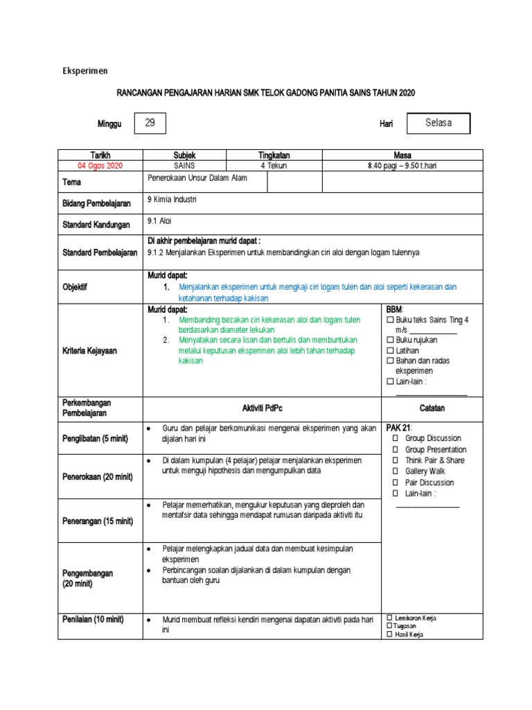 Eksperimen Aloi Sains Tingkatan 4 | PDF