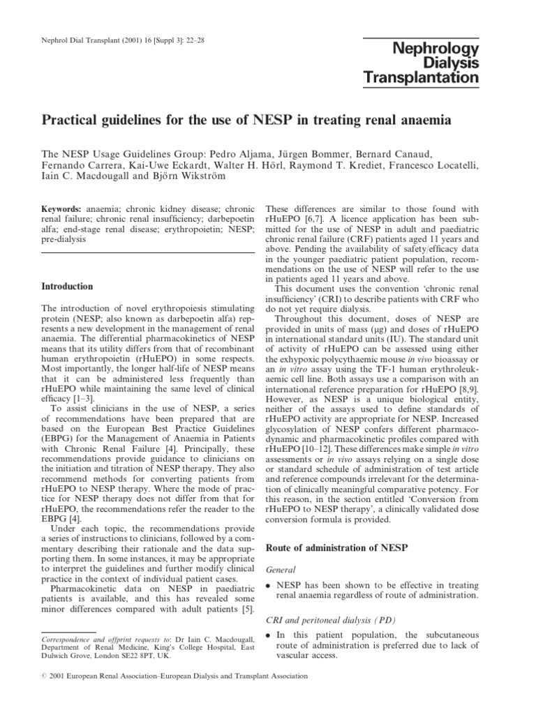 Aljama, 2001, Practical Guidelines For The Use of NESP in Treating ...