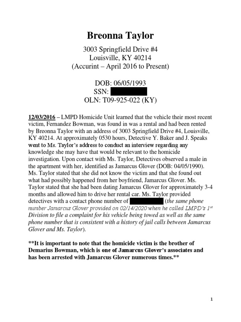 Breonna Taylor Summary Redacted PDF | PDF | Detective | Surveillance